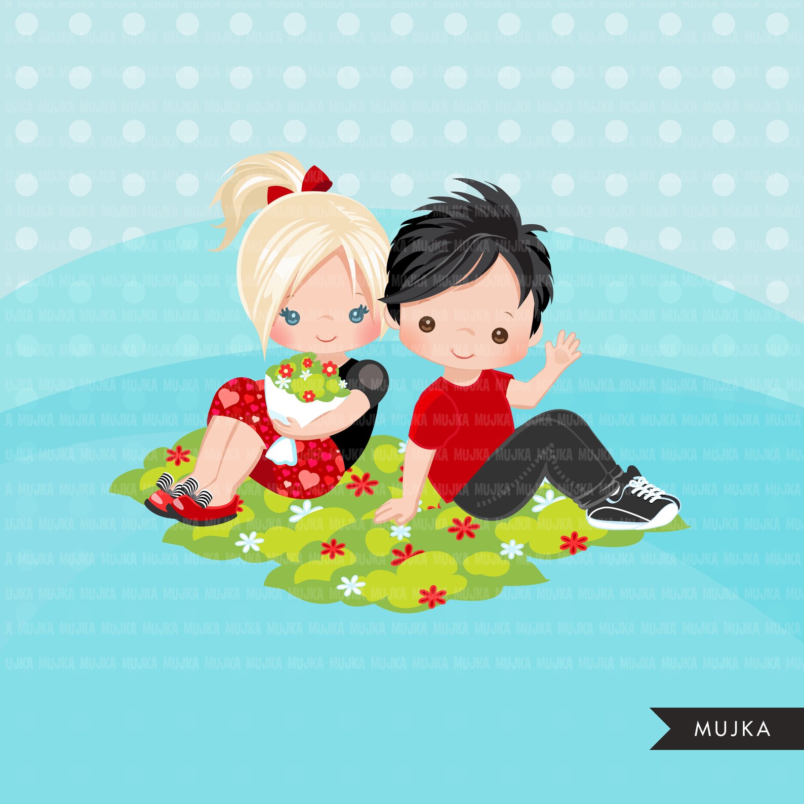 Valentine's Day Clipart, Cute Valentine Kids, Couples Sitting, XOXO ...