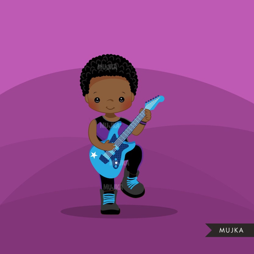 Rockstar Boys Clipart Guitarist Black Musician Rock Band | Etsy