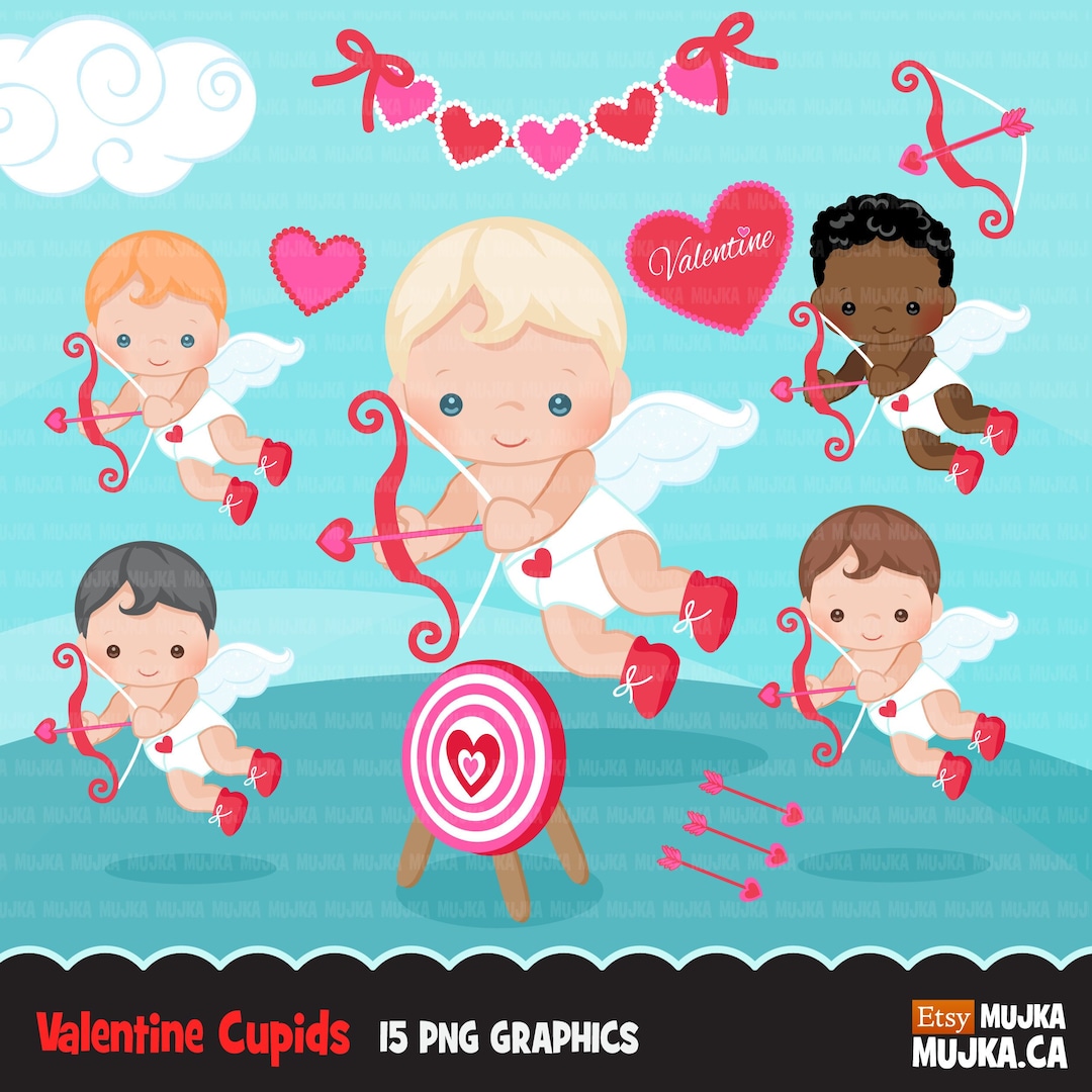 Valentine's Day Cupids Clipart With Arrows. Cute Angel Boys With Love ...