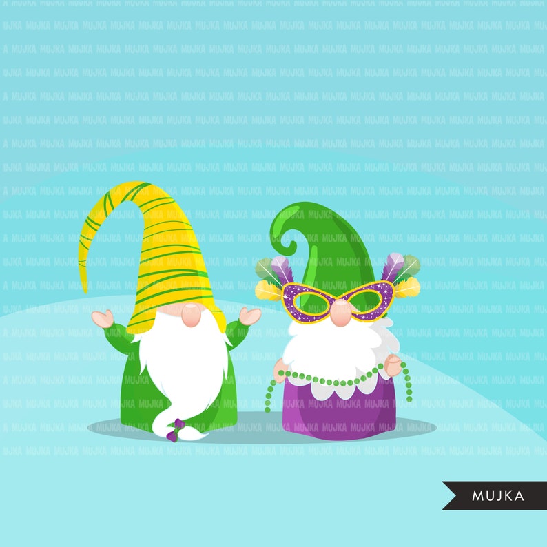 Mardi Gras Gnomes Clipart, Carnival Clip Art, Masquerade Party, New ...