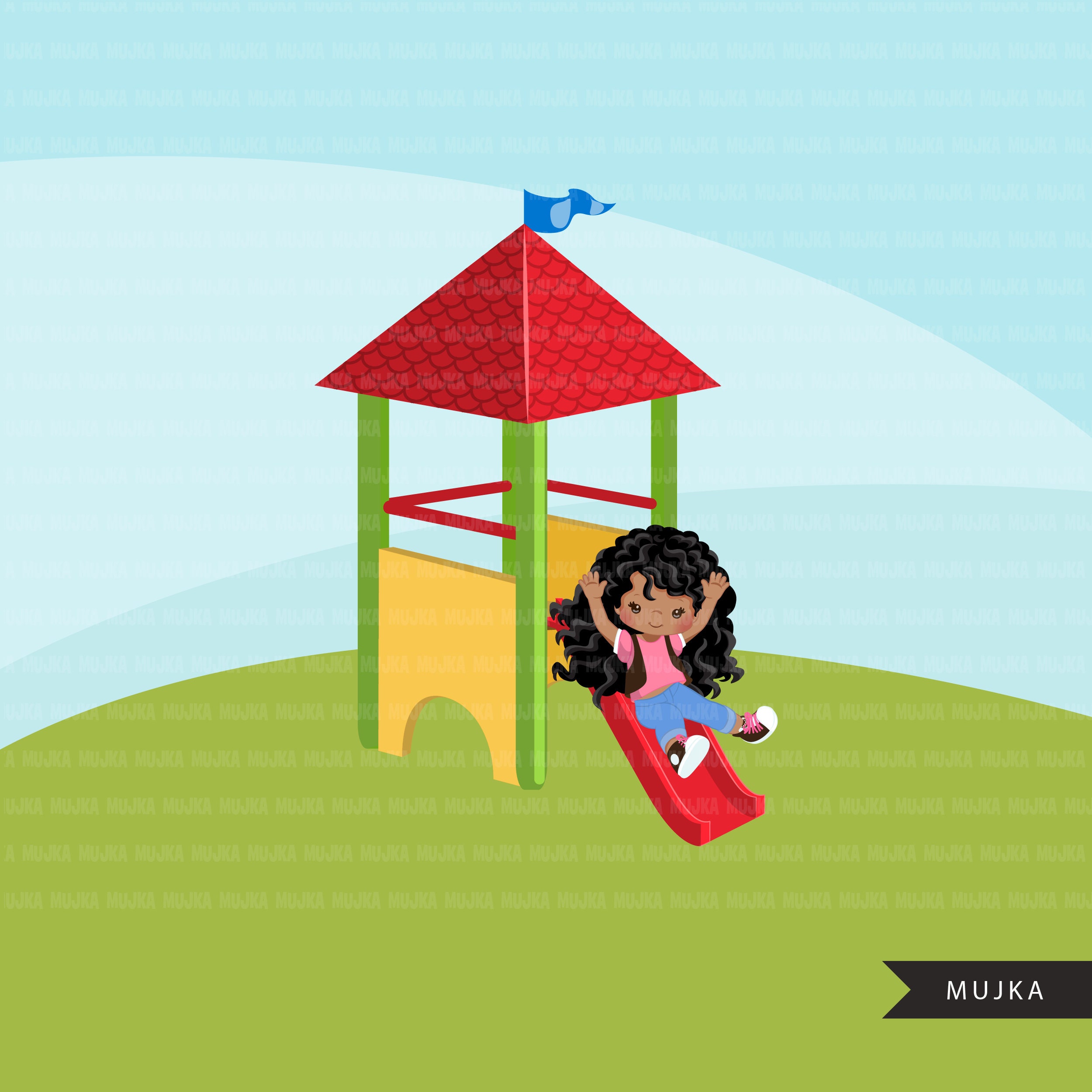 Playground Clipart Black Girl on Slide Outdoors Park Slide - Etsy Canada