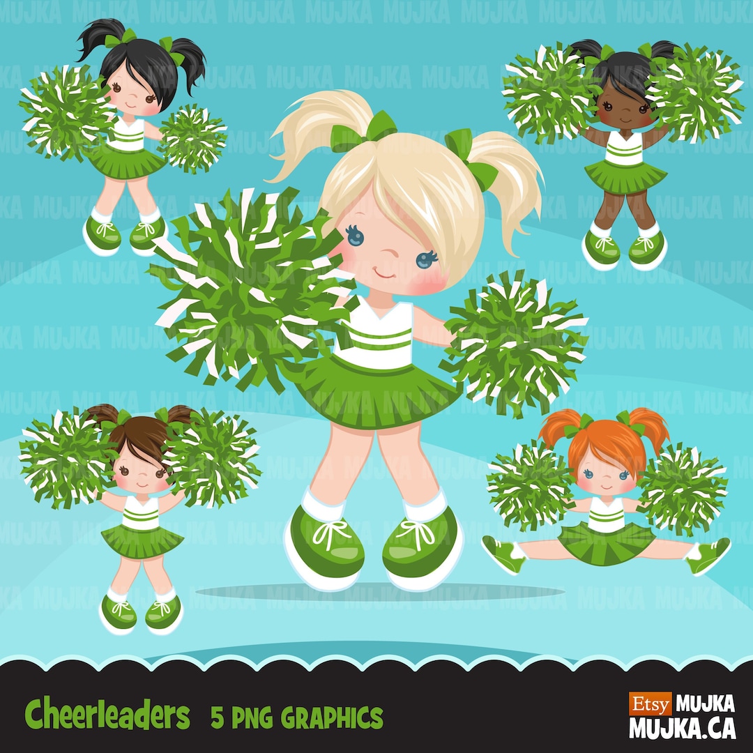 Cheerleader Clipart. Sports Graphics, School Pom Pom. Green Cheerleader ...