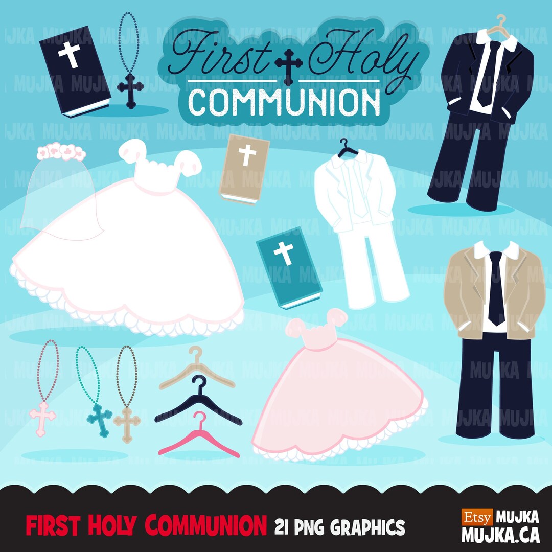 First Holy Communion Clipart. Communion Outfit Graphics, Bible, Rosary ...