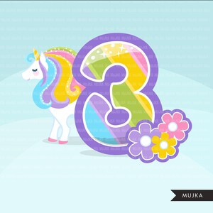Unicorn Numbers Clipart Rainbow Unicorns With Birthday Numbers. Summer ...