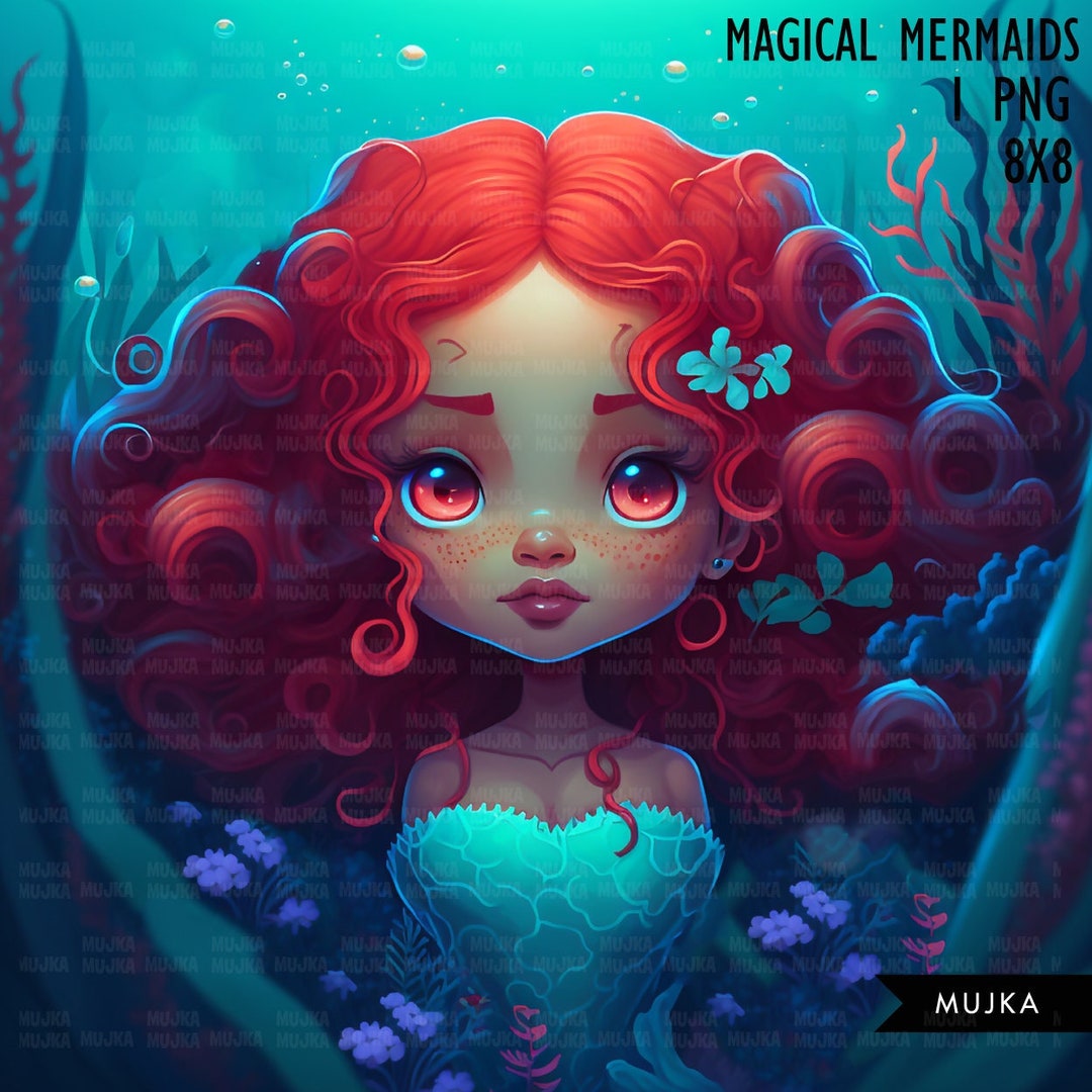 Black Mermaid Wall Art, Printable Mermaid Decor, Sublimation Designs ...