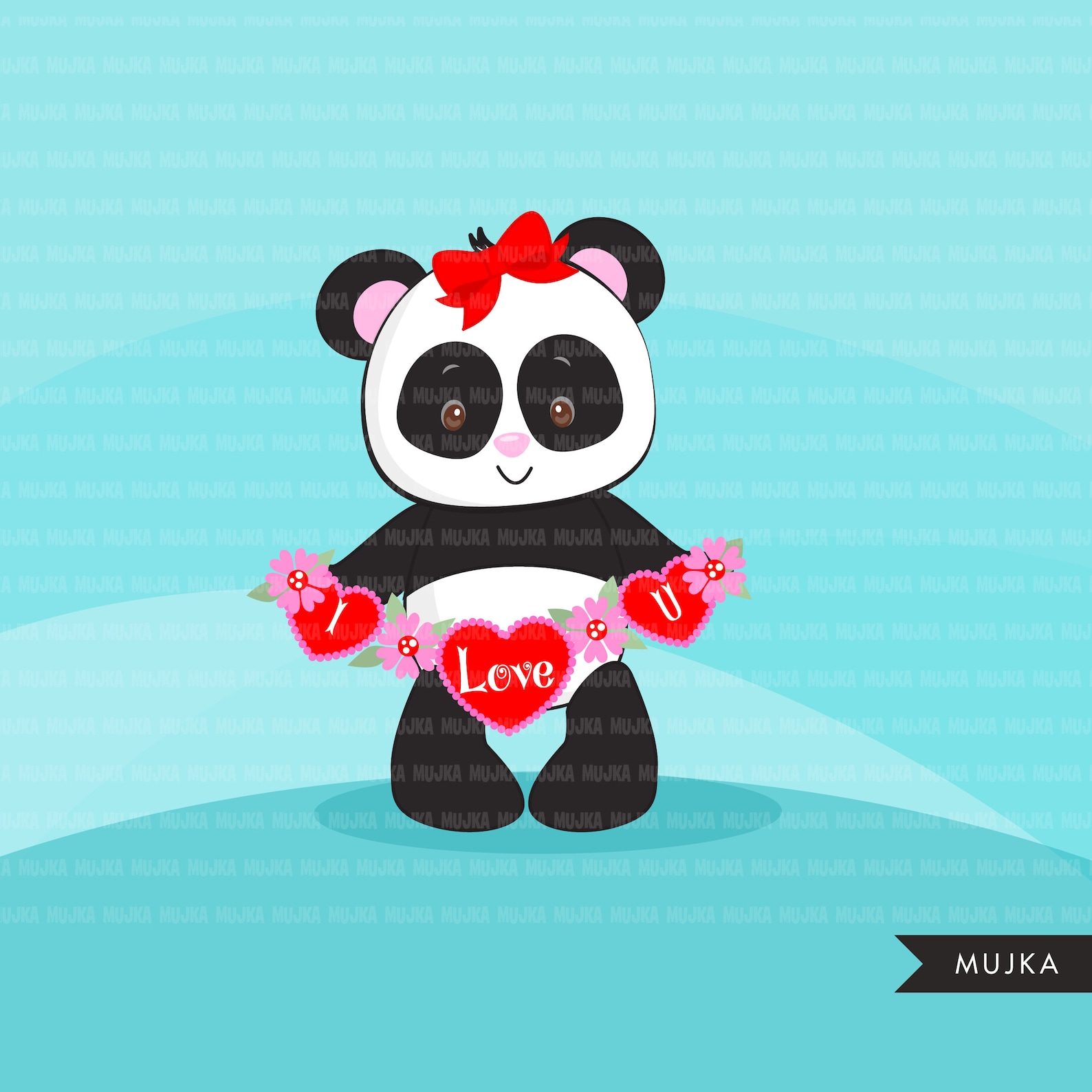 Valentine's Day Panda Clipart. Cute Panda Graphics Love - Etsy