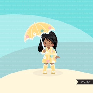 Spring Showers Clipart. Cute Spring Illustration, Little Girl ...