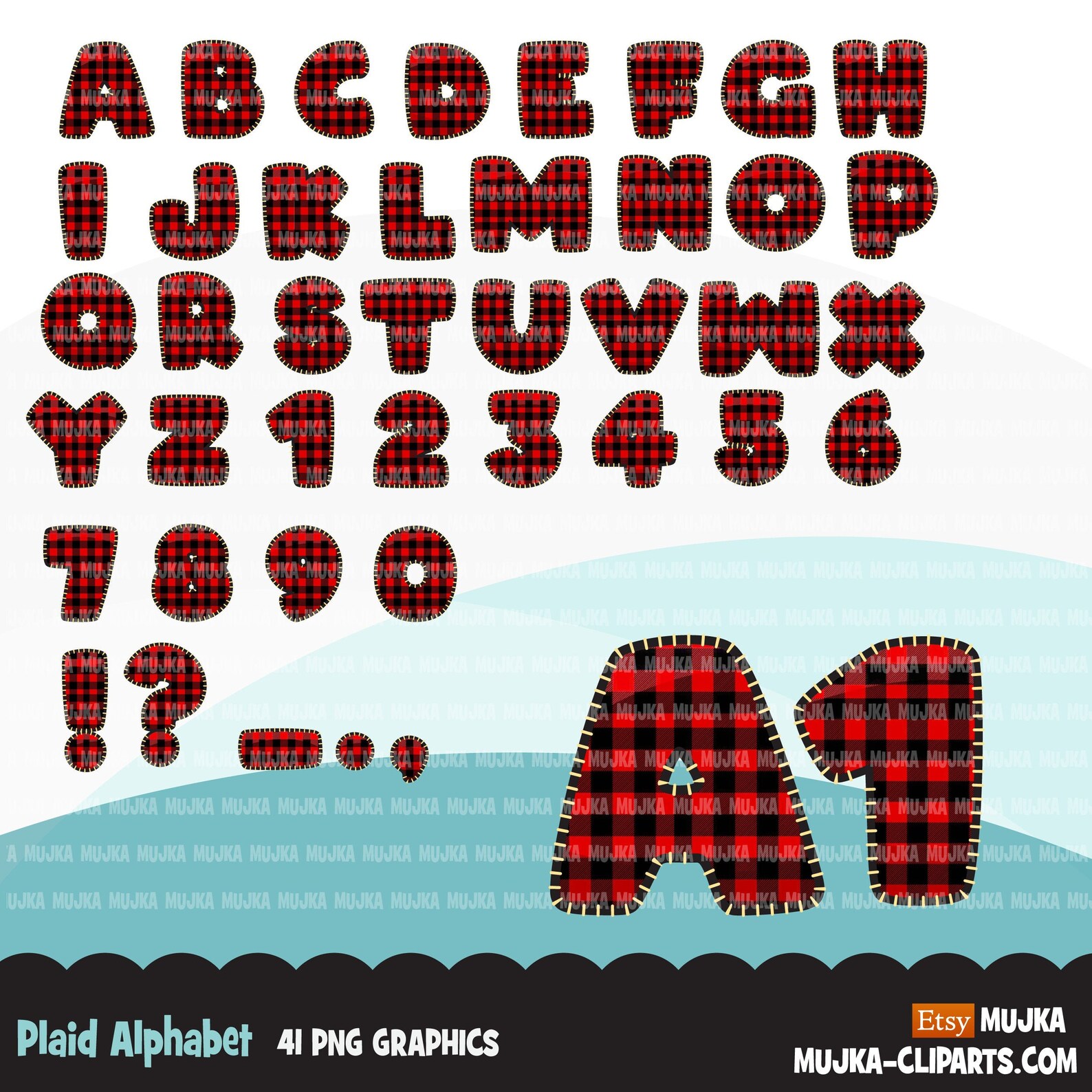 Christmas Plaid Alphabet Clipart Plaid Letters and Numbers | Etsy