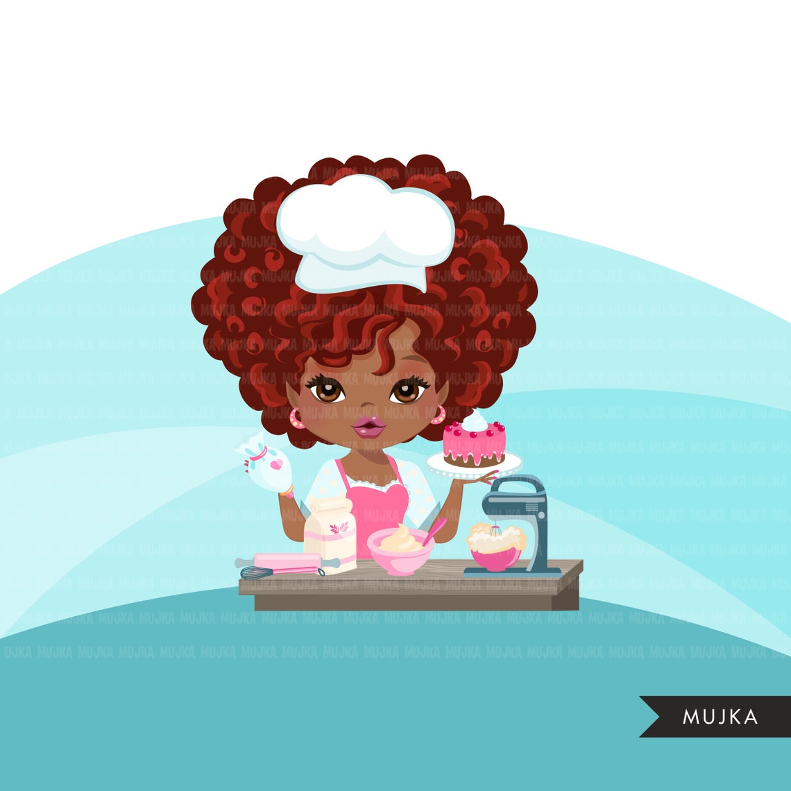 Afro Black Woman Baker PNG Clipart With Baking Supplies Print - Etsy