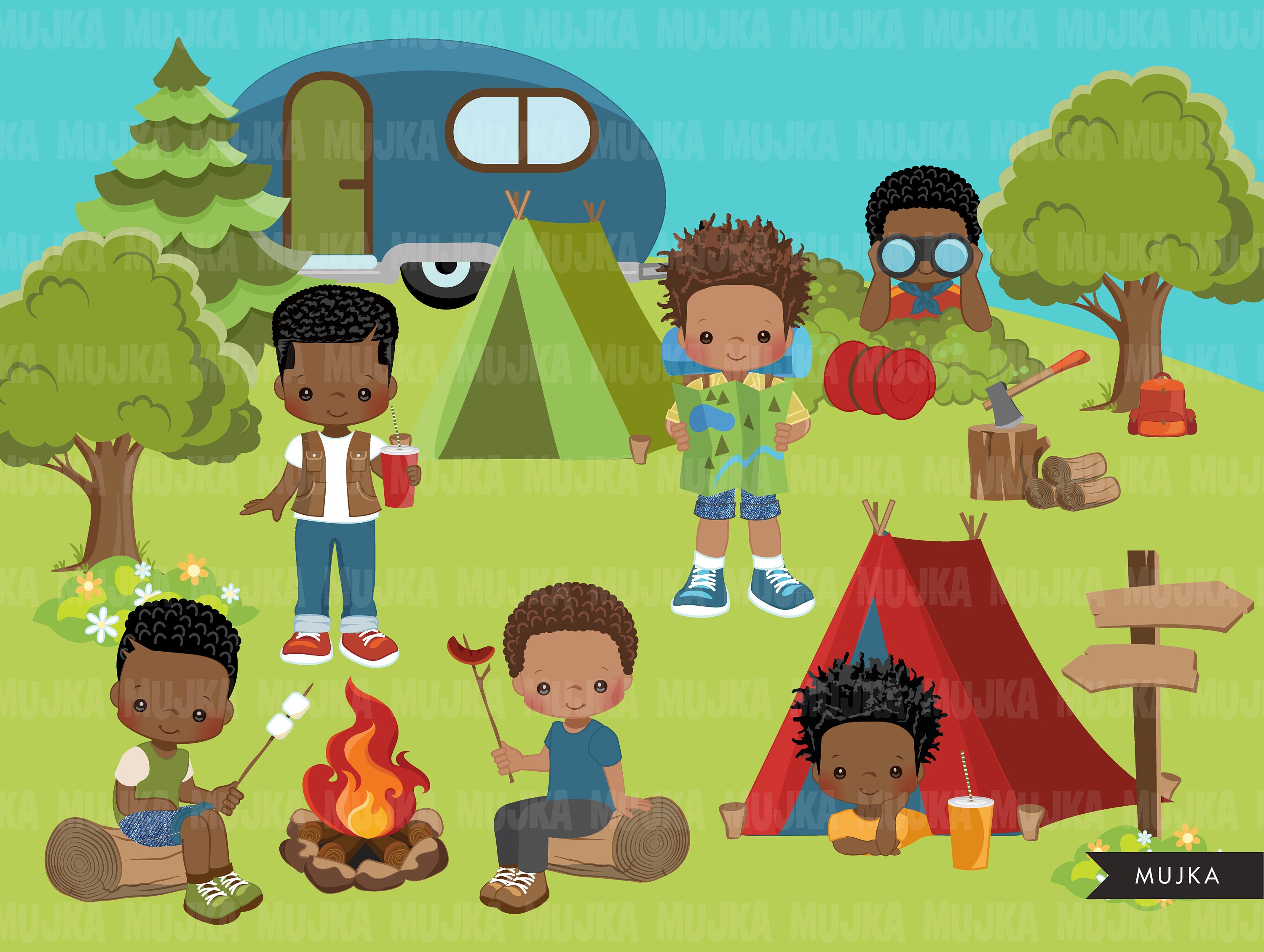 Black Boy Png, Camping Clipart, Campground Png, Campfire, Tent, Boy ...