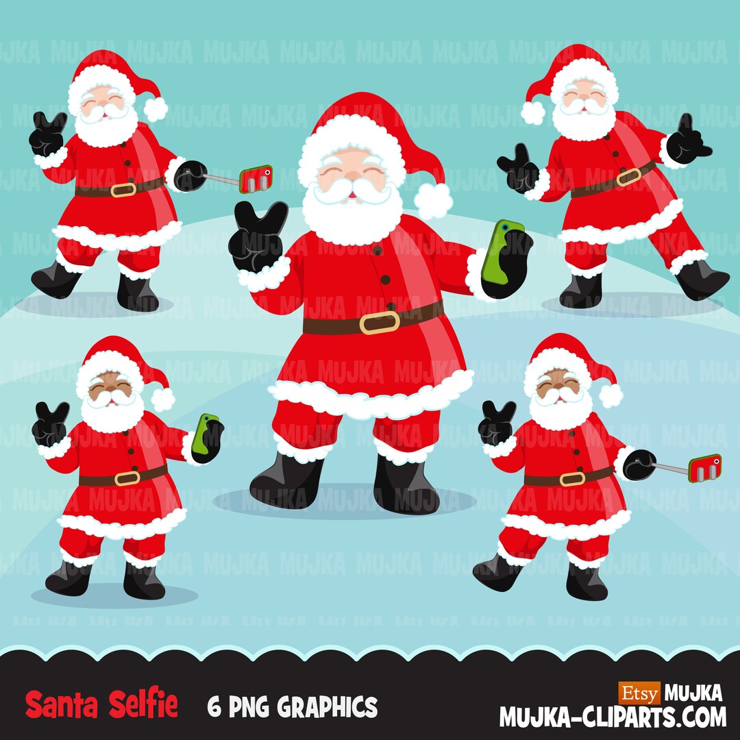 Santa Selfie Clipart, Christmas Selfie Graphics, Santa With Cellphone ...