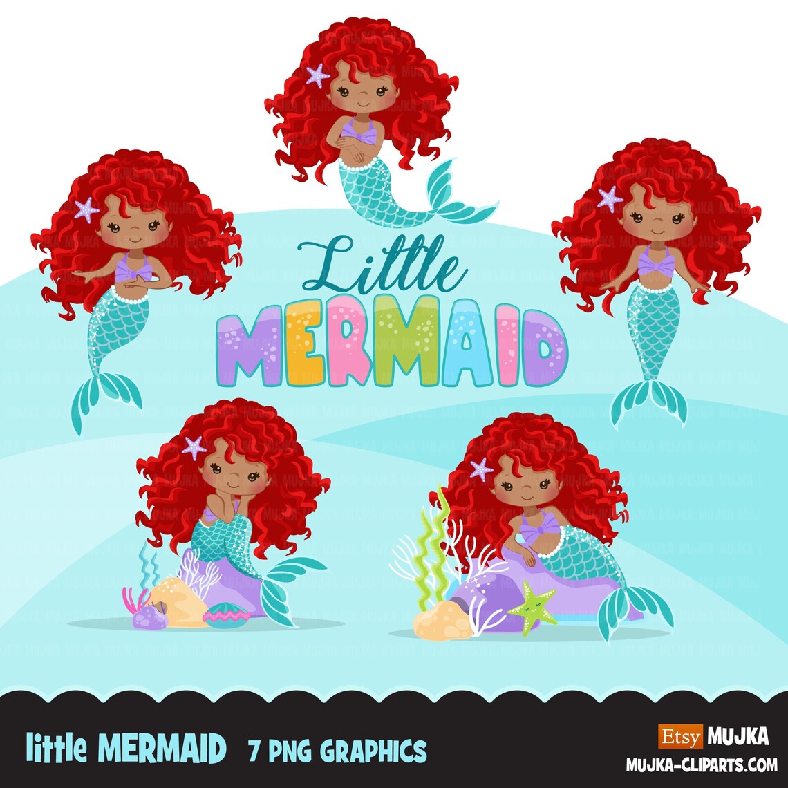 Little Mermaid Clipart Mermaid PNG Mermaid Sublimation - Etsy