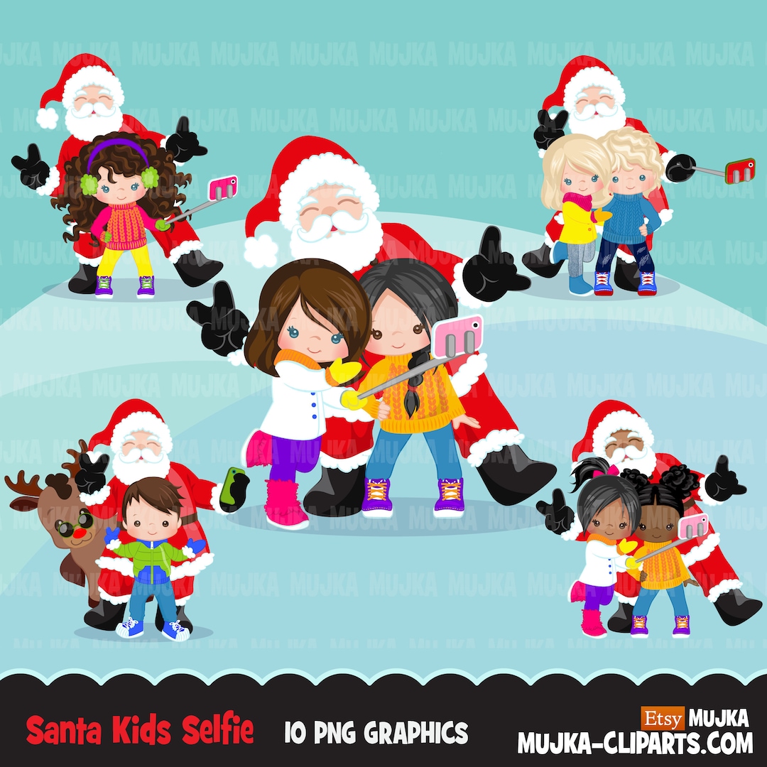 Santa Selfie Clipart, Christmas Selfie Graphics, Kids, Santa With ...