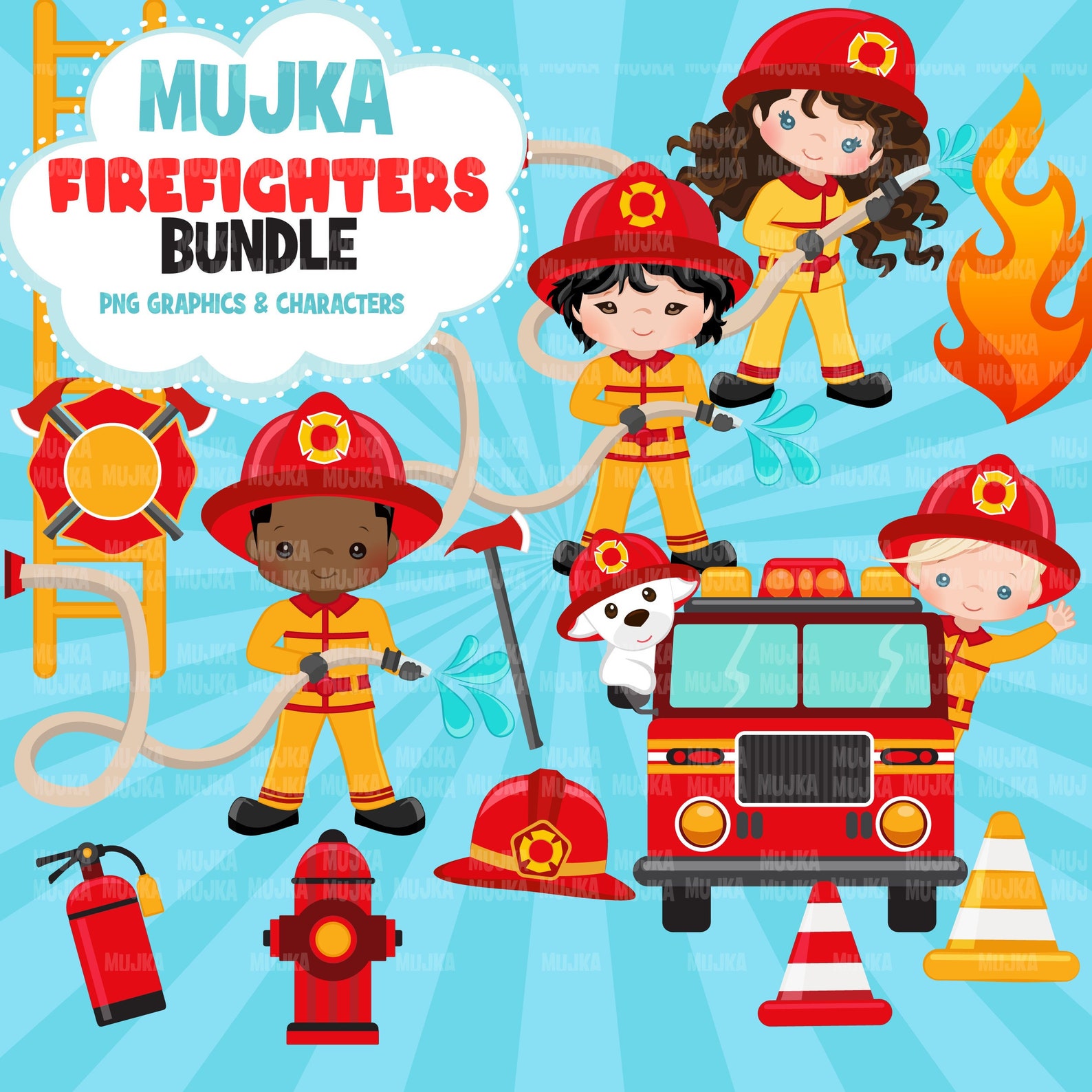 Firefighter Png Firefighter Clipart Bundle Fire Truck Png | Etsy