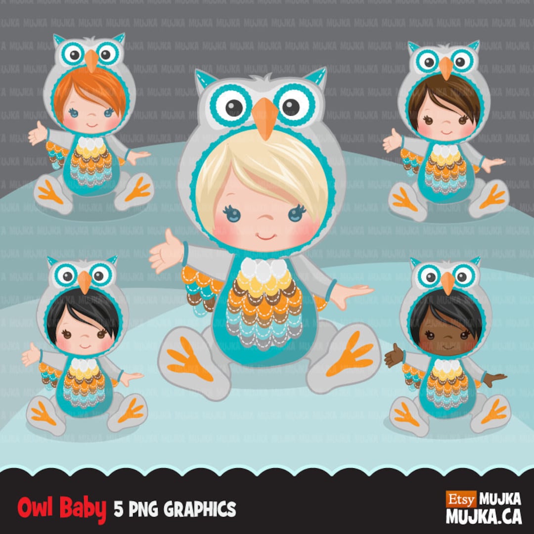 Baby Owl Clipart, Cute Animal Costume Baby Shower Graphics, Card Making ...