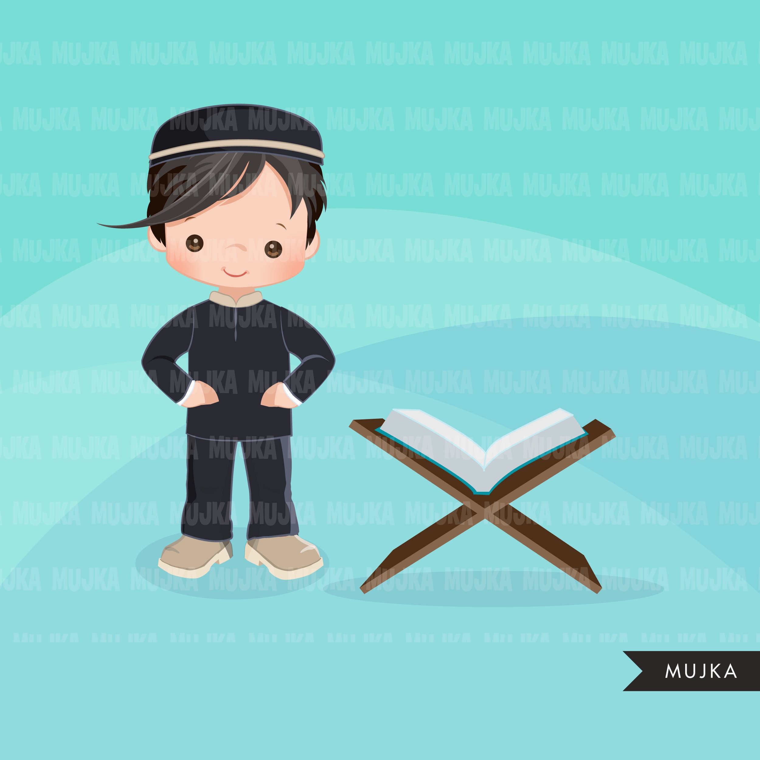 Muslim Boys Clipart. Islam Graphics Quran Reading Kids With - Etsy