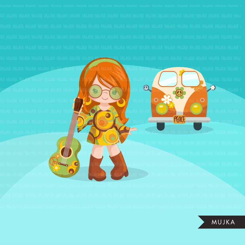 60's Retro Groovy Characters Clipart. 70's Graphics, Retro Girls, Retro ...