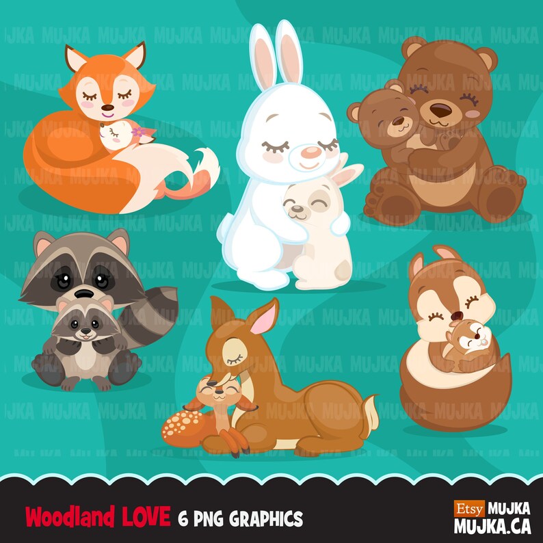 Woodland Animals Love Clipart. Valentine's Day Animal - Etsy