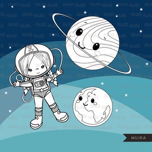 Space Astronauts Digital Stamps, Planets, Mars, Jupiter, Saturn, Space ...