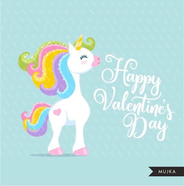 Valentine Unicorn Clipart. Valentine's day unicorn | Etsy