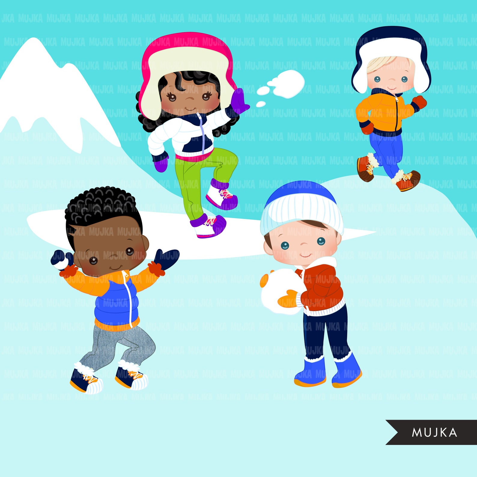 Snowball Fight Clipart Winter Graphics Outdoors Snowman | Etsy