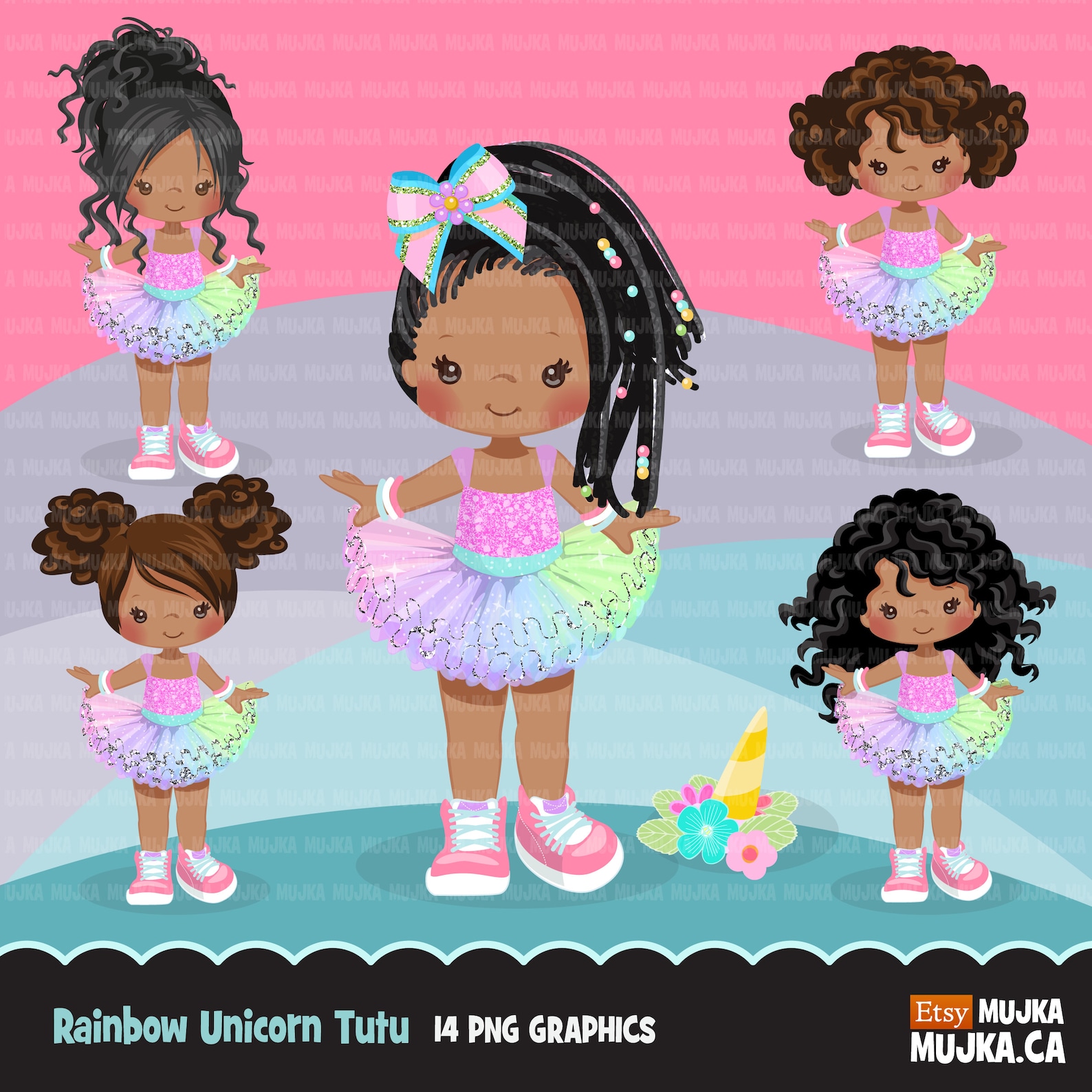 Rainbow Unicorn Tutu Clipart for Black Kids. Girl With Cute Tutu Modern ...