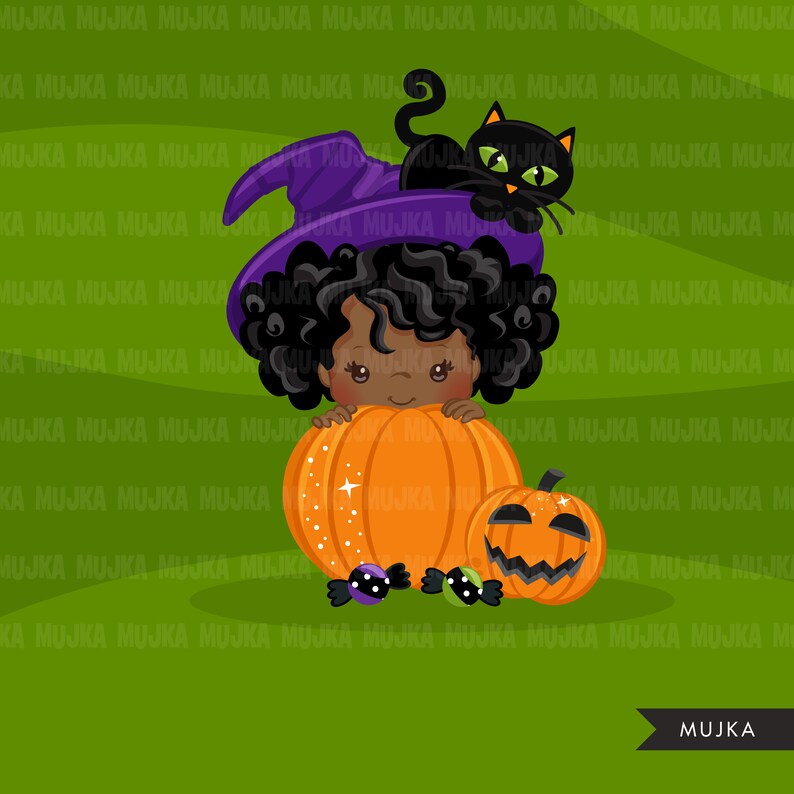 Halloween Peek a Boo Peeking Girls Clipart. Afro Black Cute | Etsy