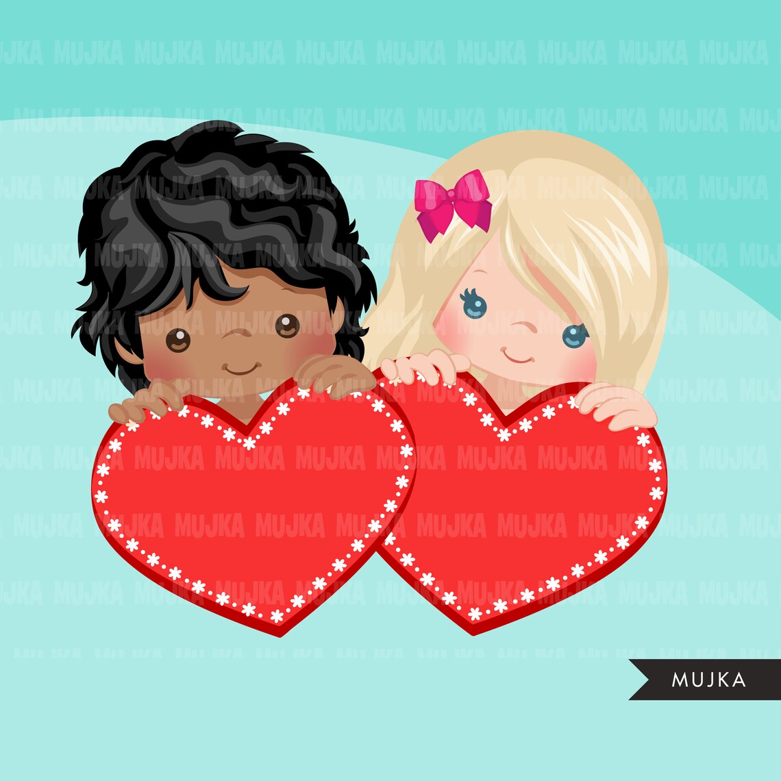 Valentine Clipart Peeking Kids BUNDLE Valentine's Day - Etsy