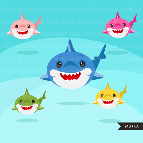 Colorful shark clipart Instant Download SVG and PNG Sharks clipart Cute ...