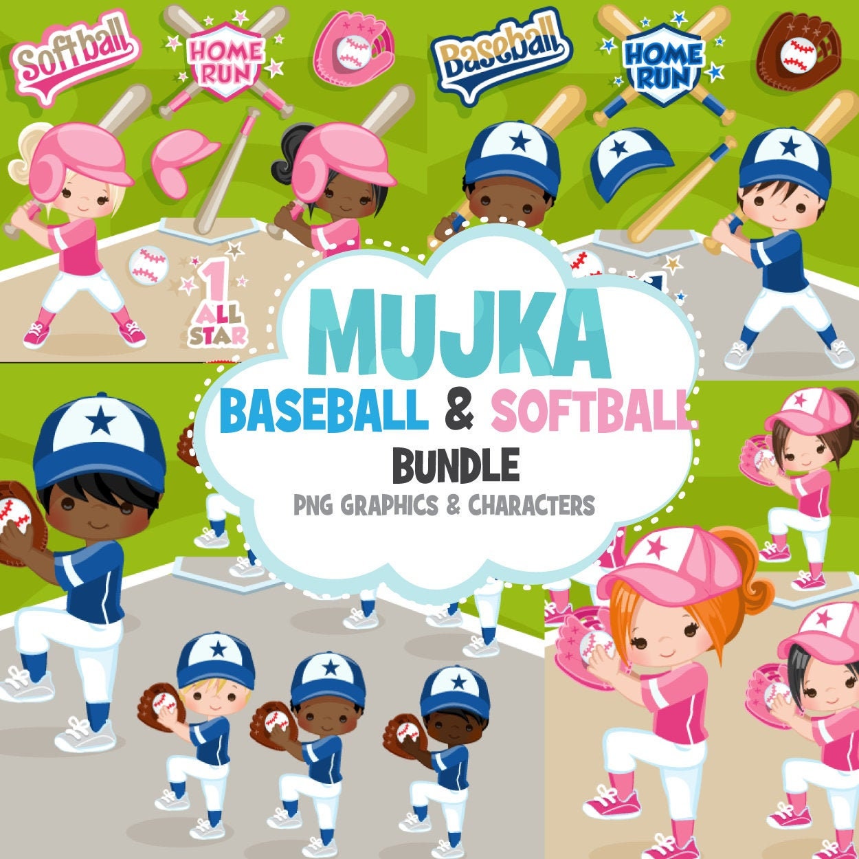 Baseball & Softball Clipart Bundle Sports Graphics - Etsy Canada