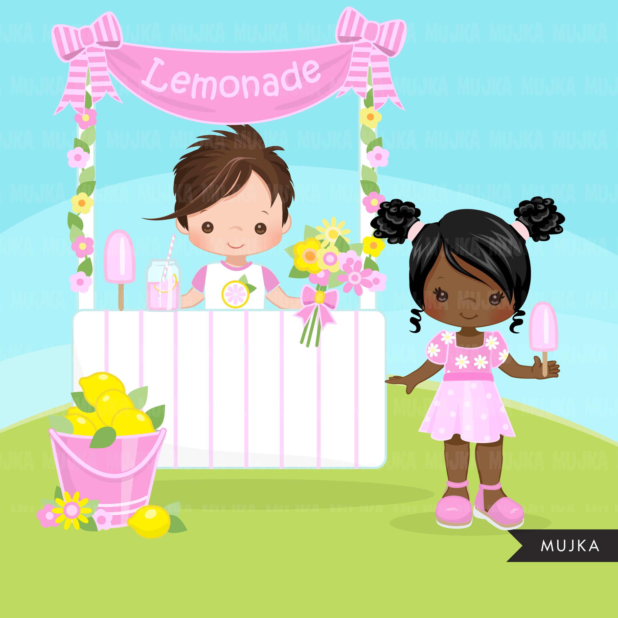 Pink Lemonade Stand Clipart. Cute Spring Summer Birthday - Etsy