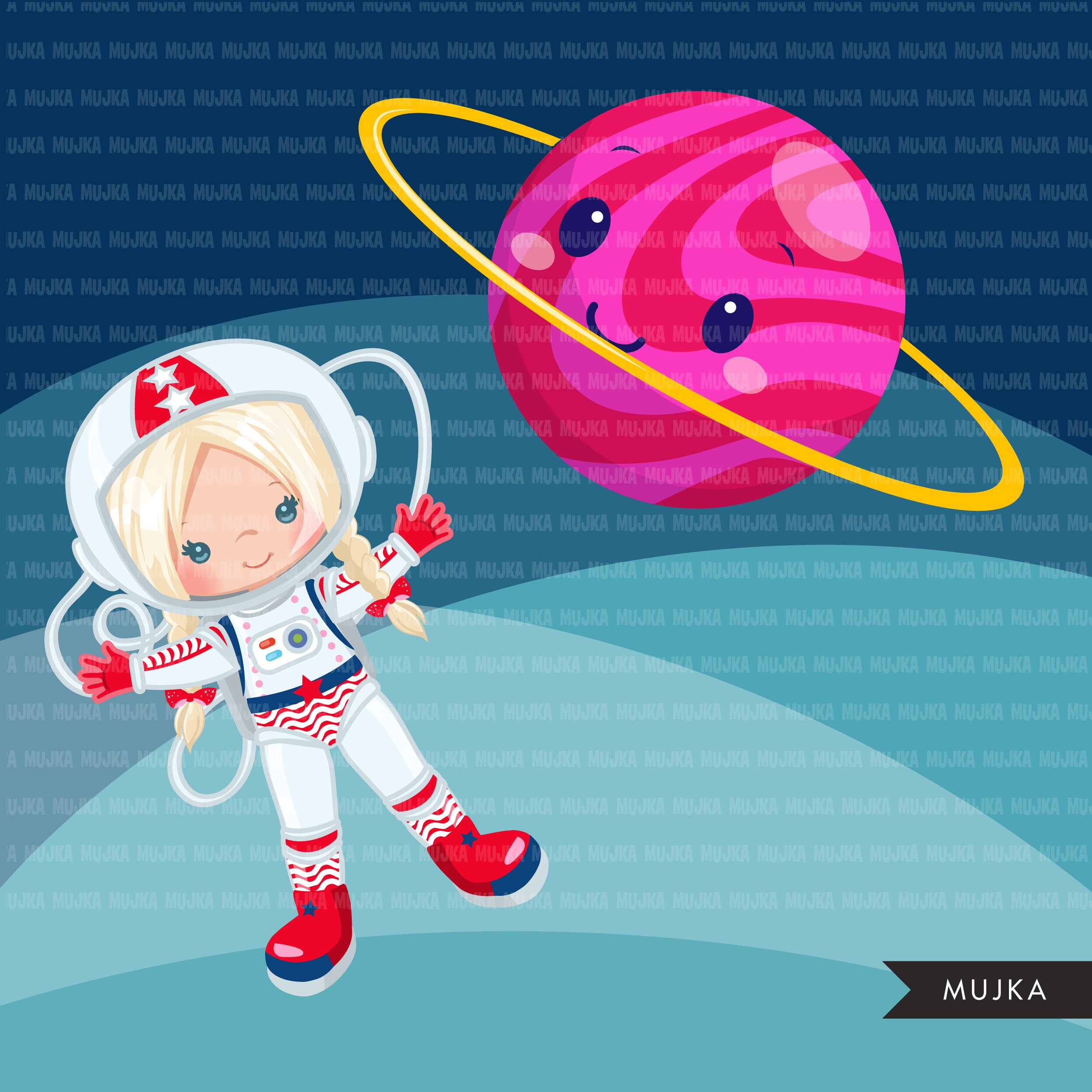 Space Solar System Clipart With Astronauts & Cute Planets. - Etsy