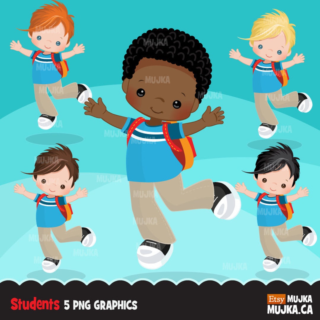 Student Clipart, Back to School Boy Character Graphics, Card Making ...