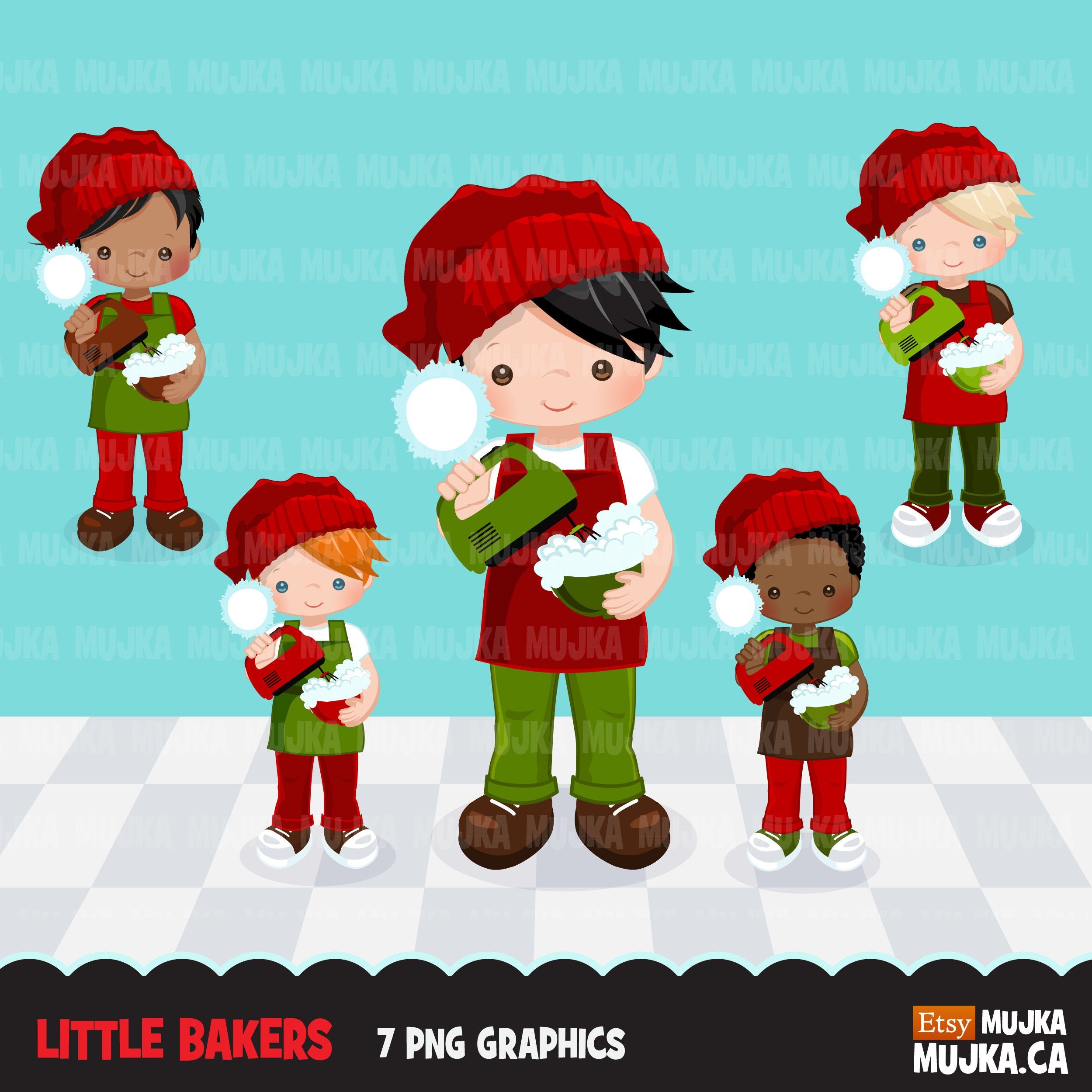 Christmas Baking Clipart, Cute Baker Boy Characters, Kitchen Chores ...