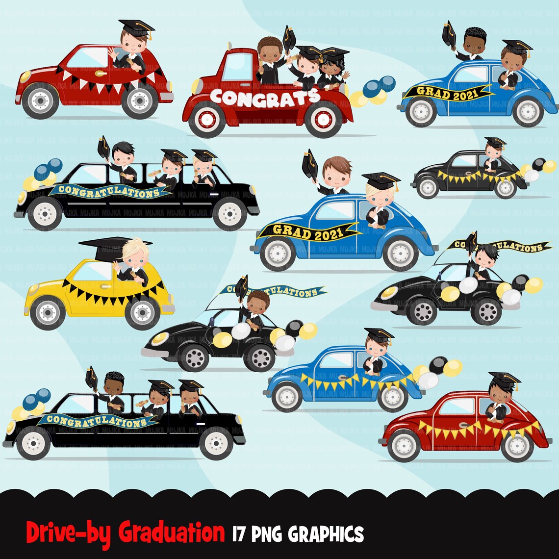 Drive by Graduation Parade Clipart Boys Quarantine Grads - Etsy