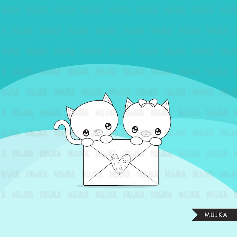 Valentine's Day Digital Stamps. Valentine Animals Kittens | Etsy