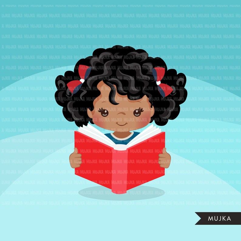 Reading Clipart Back to School Afro Black Student Girl - Etsy
