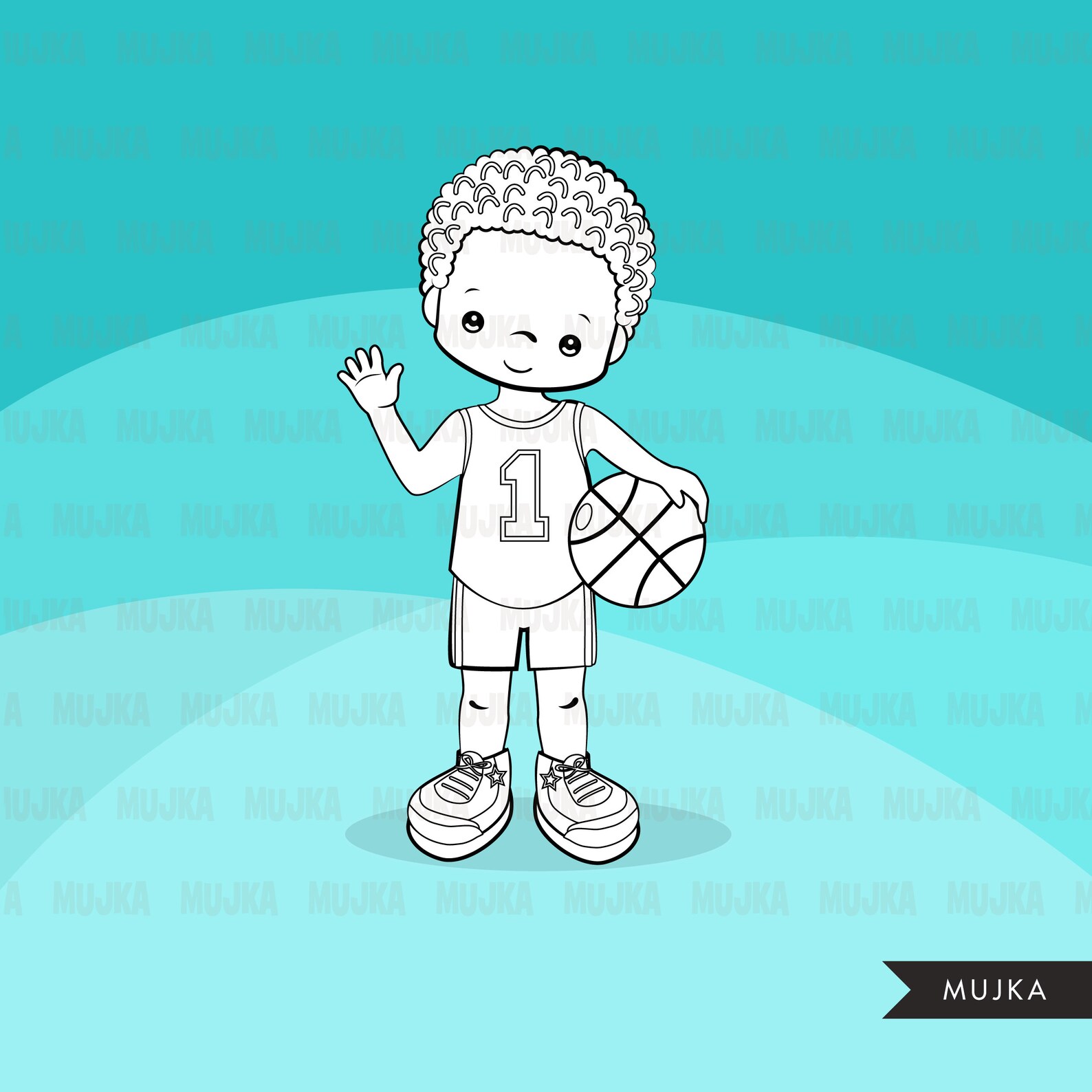 Basketball Players Digital Stamps, Sports Graphics, B&W Clip Art ...