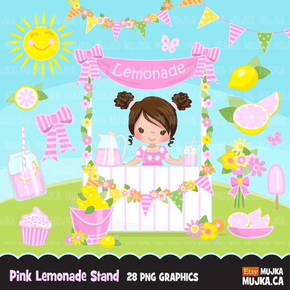 Pink Lemonade Stand clipart. Cute spring summer birthday graphics ...