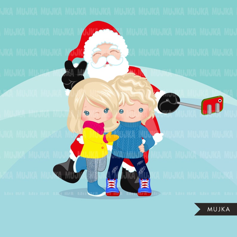 Santa Selfie Clipart, Christmas Selfie Graphics, Kids, Santa With ...