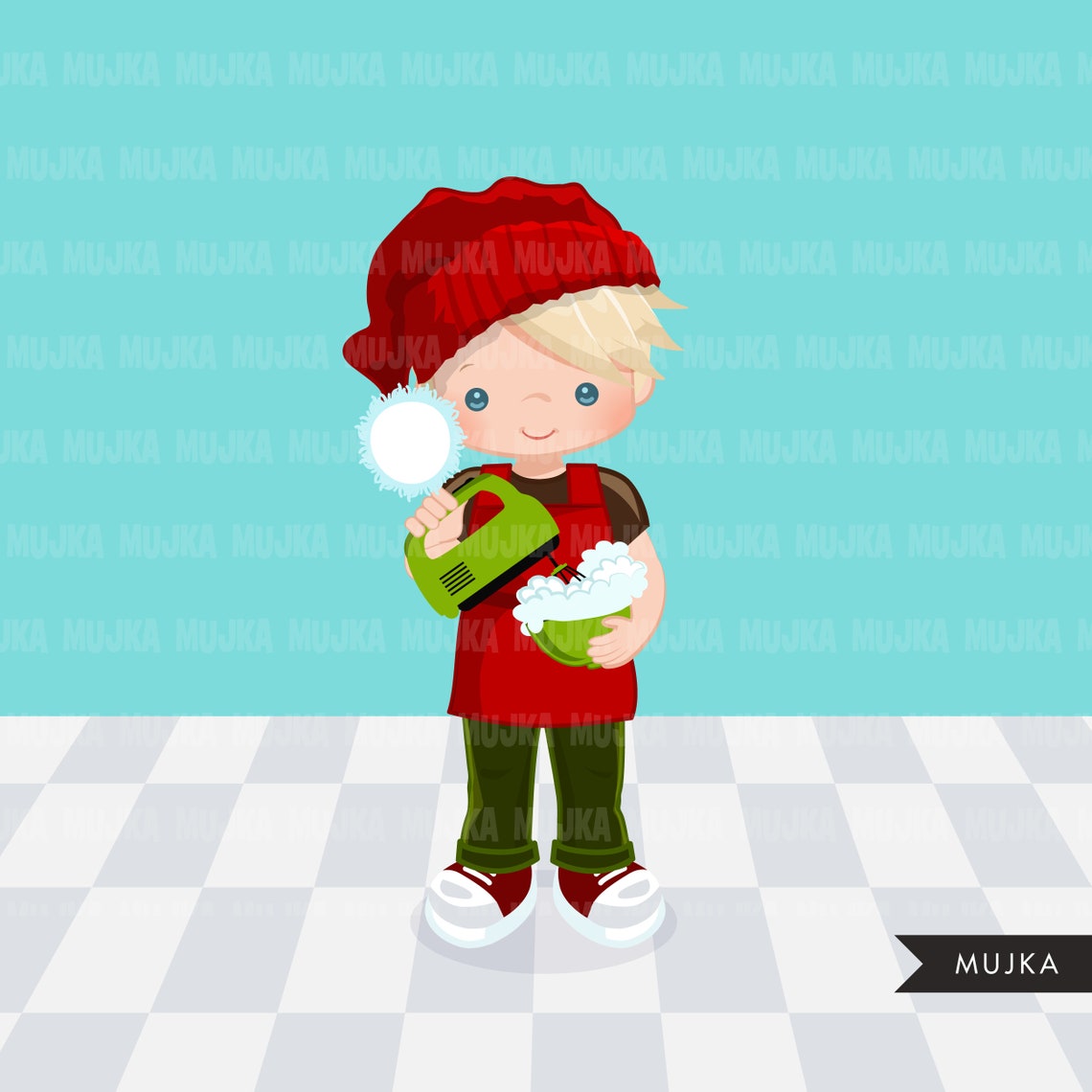 Christmas Baking Clipart, Cute Baker Boy Characters, Kitchen Chores ...