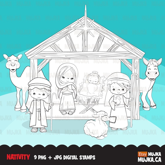 Nativity Digital Stamps. Cute religious illustration, Bible graphics ...