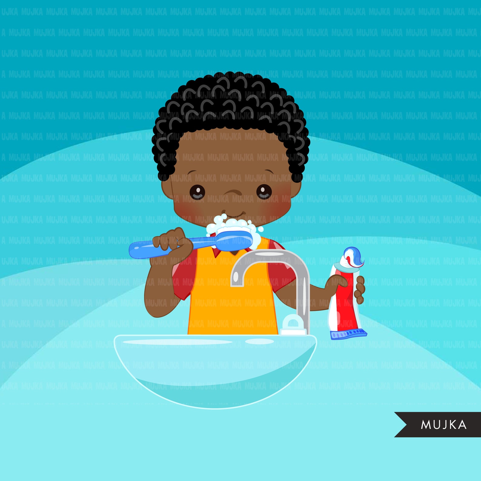 Bathroom Chores Clipart Little Boys Black Boys Brushing - Etsy