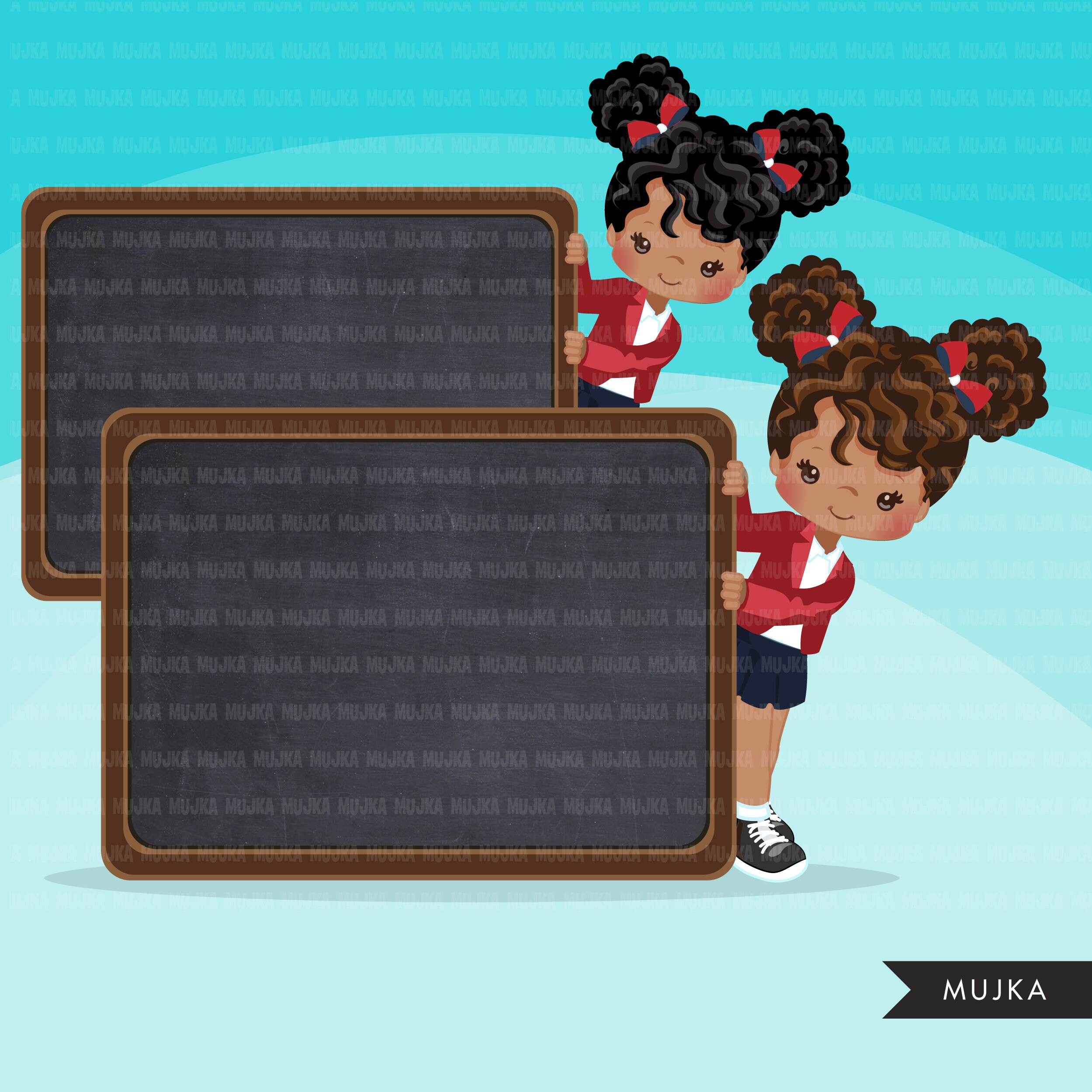 Back to School Clipart With Afro Girl Students Black Board, Education ...