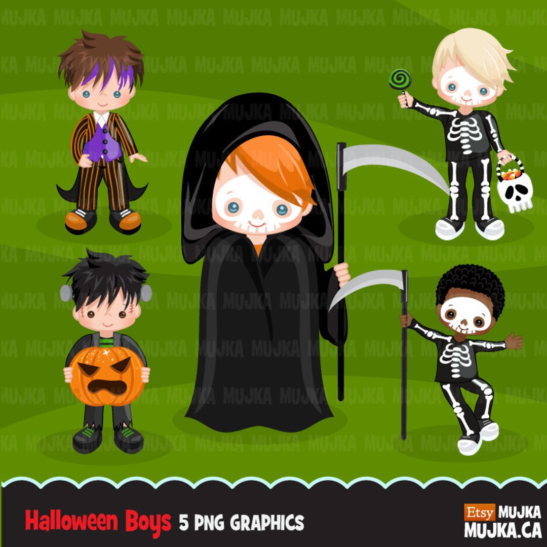 Halloween Trick or Treat Clipart. Skeleton, Frankenstein, Dracula ...