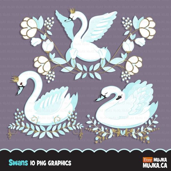 Swan clipart. Gold glitter pastel swan graphics. Mother's day swans ...