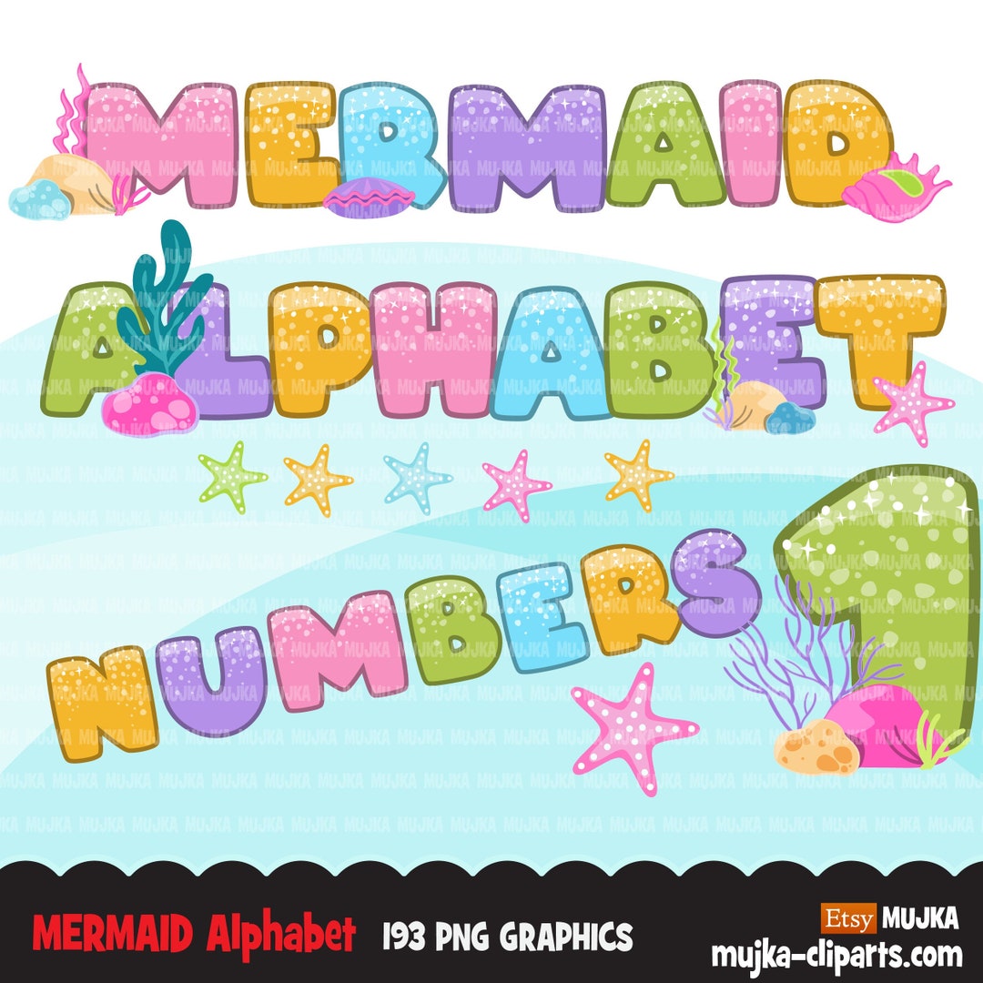 Mermaid Alphabet Clipart, Rainbow Mermaid Squad Capital Letters Numbers ...