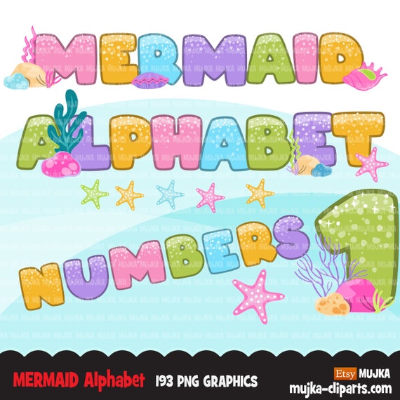 Mermaid Alphabet clipart, rainbow mermaid squad capital letters numbers ...