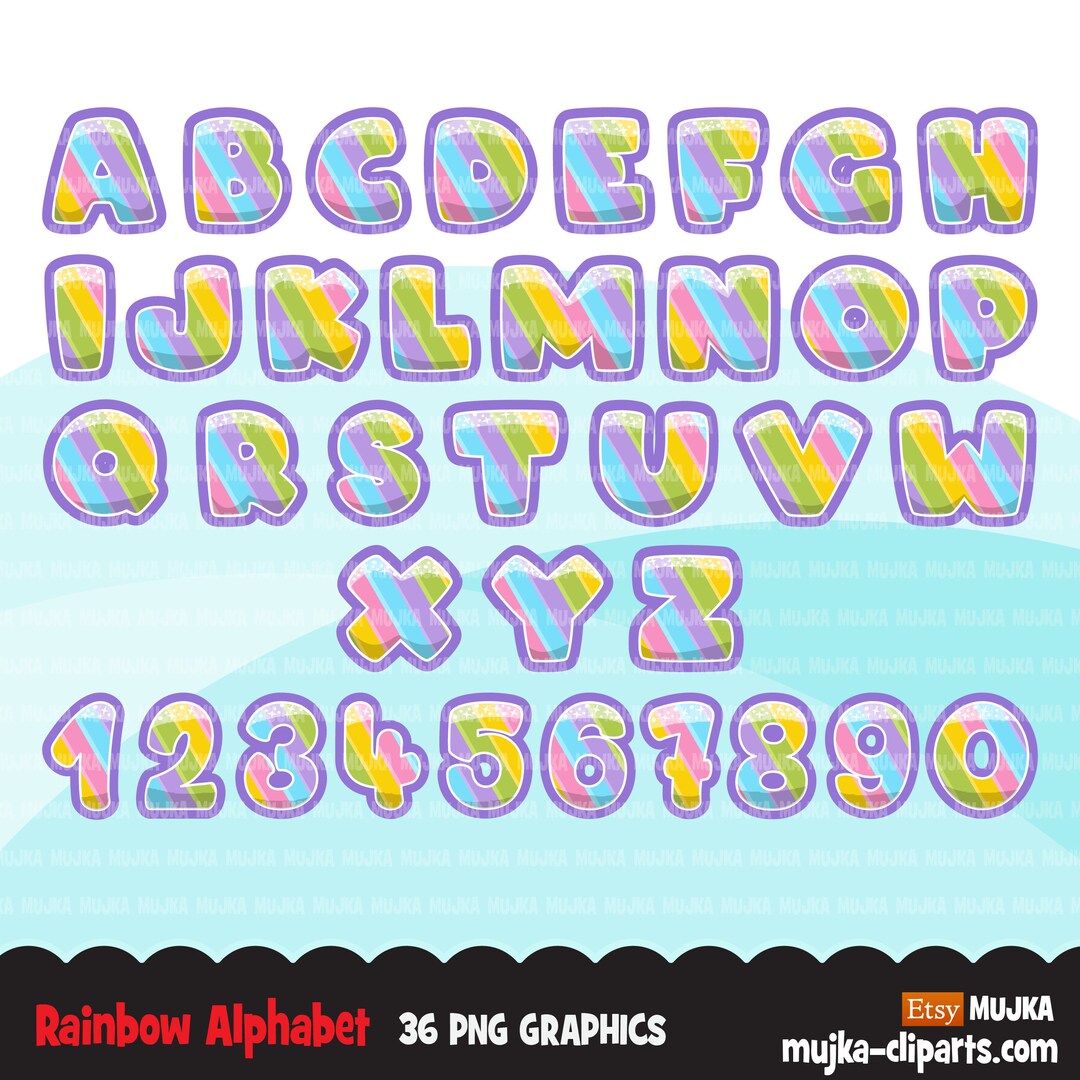 Rainbow Alphabet Clipart, Stackable, Boy and Girl Birthday, Pastel ...