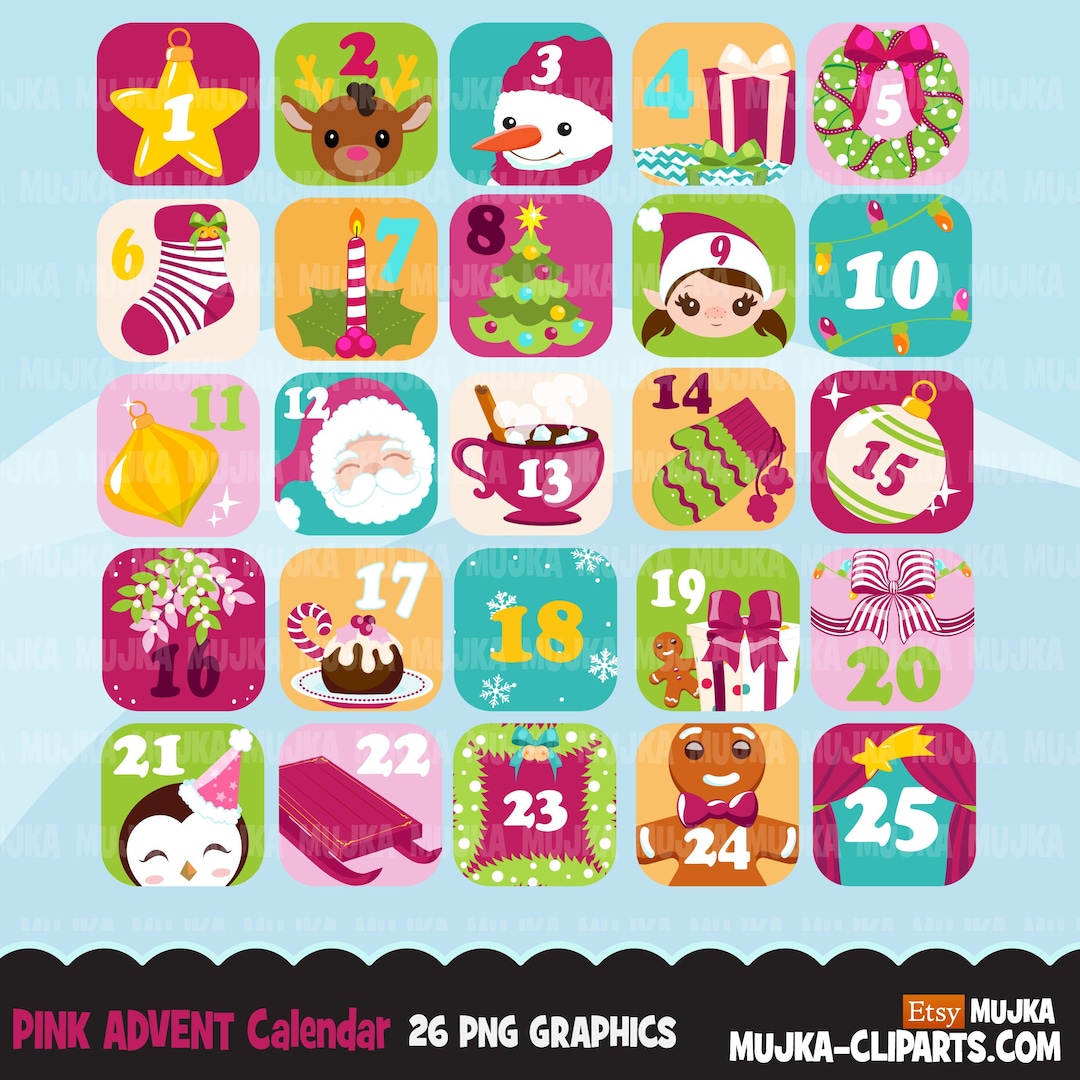 Christmas Clipart, Advent Calendar Png, Pink Christmas Graphics, Noel ...